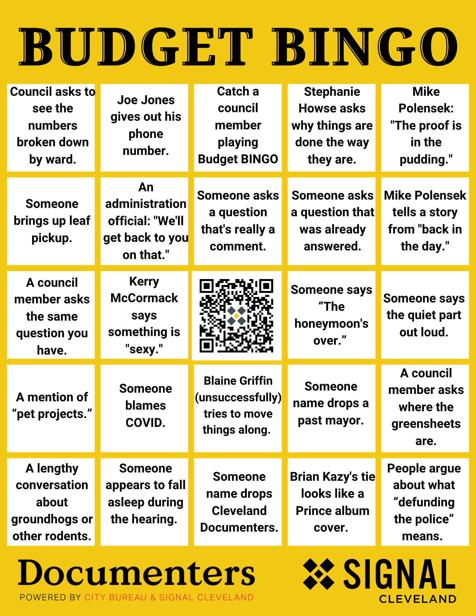Play Cleveland Budget hearing BINGO - Signal Cleveland